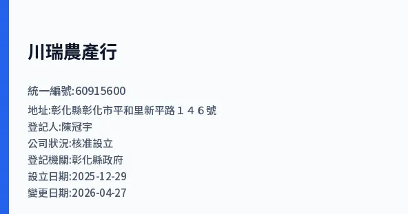 川瑞農產行的照片-統編 60915600(彰化縣) 公司登記資料與營業項目詳細圖表