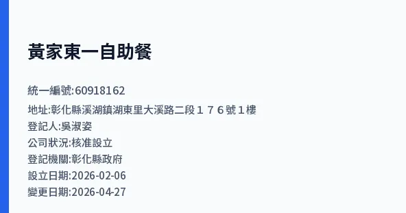 黃家東一自助餐的照片-統編 60918162(彰化縣) 公司登記資料與營業項目詳細圖表