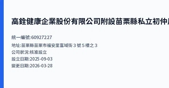 高銓健康企業股份有限公司附設苗栗縣私立初仲居家長照機構的照片-統編 60927227(苗栗縣) 公司登記資料與營業項目詳細圖表