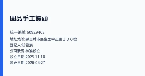 圓品手工饅頭的照片-統編 60929463(彰化縣) 公司登記資料與營業項目詳細圖表