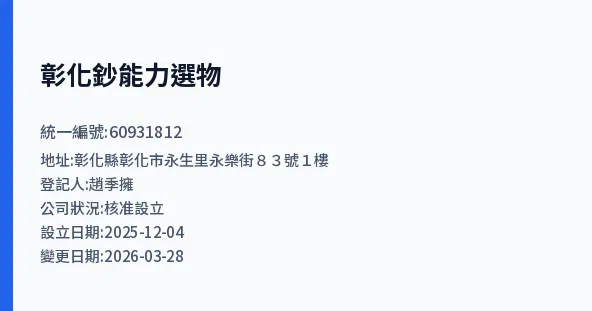 彰化鈔能力選物的照片-統編 60931812(彰化縣) 公司登記資料與營業項目詳細圖表