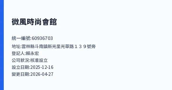 微風時尚會館的照片-統編 60936703(雲林縣) 公司登記資料與營業項目詳細圖表