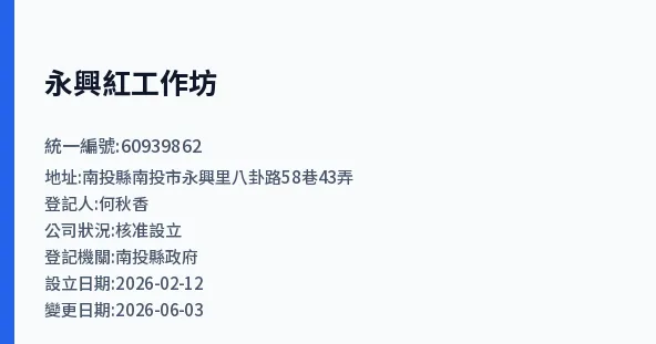 永興紅工作坊的照片-統編 60939862(南投縣) 公司登記資料與營業項目詳細圖表