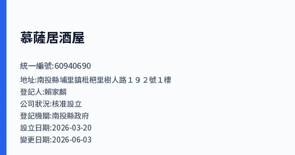 慕薩居酒屋的照片-統編 60940690(南投縣) 公司登記資料與營業項目詳細圖表