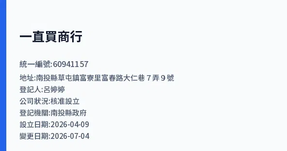 一直買商行的照片-統編 60941157(南投縣) 公司登記資料與營業項目詳細圖表