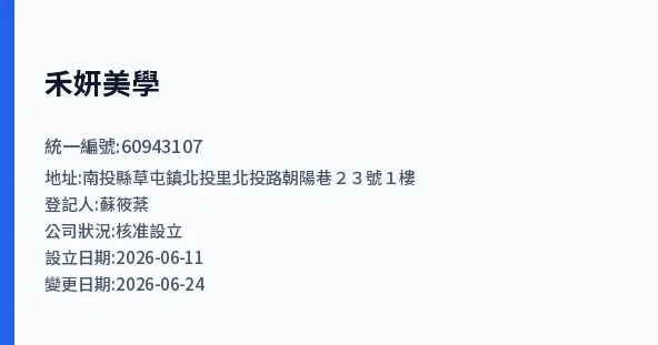 禾妍美學的照片-統編 60943107(南投縣) 公司登記資料與營業項目詳細圖表