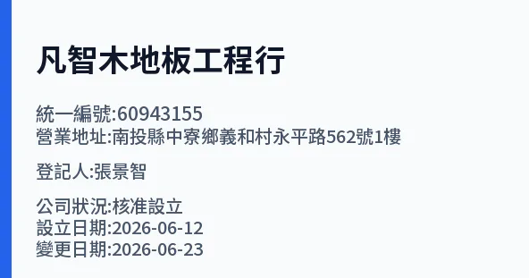 凡智木地板工程行的照片-統編 60943155(南投縣) 公司登記資料與營業項目詳細圖表