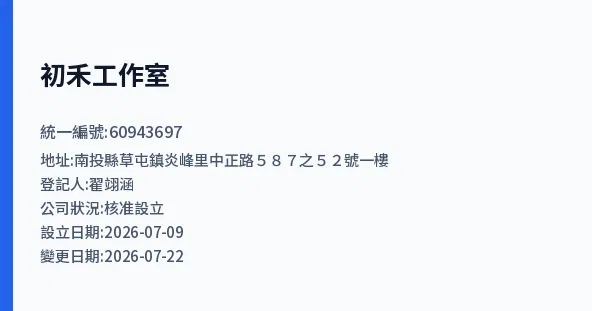 初禾工作室的照片-統編 60943697(南投縣) 公司登記資料與營業項目詳細圖表