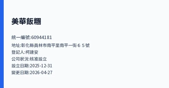 美華飯糰的照片-統編 60944181(彰化縣) 公司登記資料與營業項目詳細圖表
