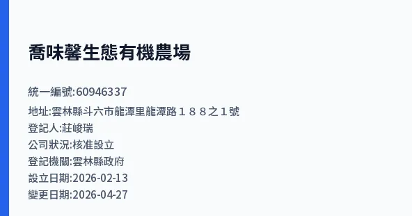喬味馨生態有機農場的照片-統編 60946337(雲林縣) 公司登記資料與營業項目詳細圖表
