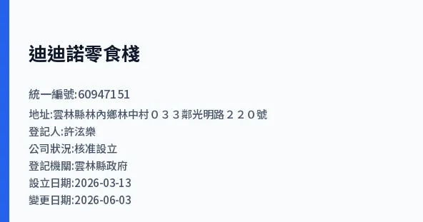 迪迪諾零食棧的照片-統編 60947151(雲林縣) 公司登記資料與營業項目詳細圖表