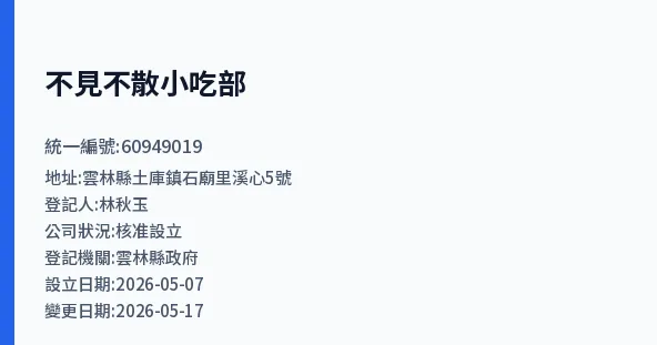不見不散小吃部的照片-統編 60949019(雲林縣) 公司登記資料與營業項目詳細圖表