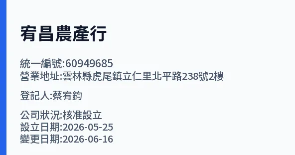 宥昌農產行的照片-統編 60949685(雲林縣) 公司登記資料與營業項目詳細圖表