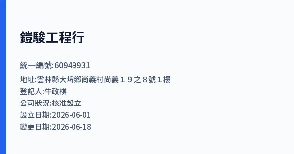 鎧駿工程行的照片-統編 60949931(雲林縣) 公司登記資料與營業項目詳細圖表