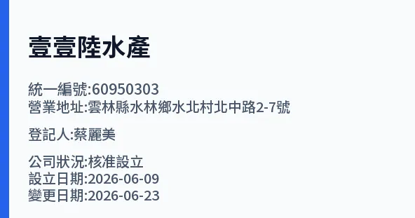 壹壹陸水產的照片-統編 60950303(雲林縣) 公司登記資料與營業項目詳細圖表