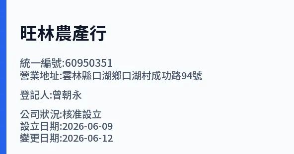 旺林農產行的照片-統編 60950351(雲林縣) 公司登記資料與營業項目詳細圖表