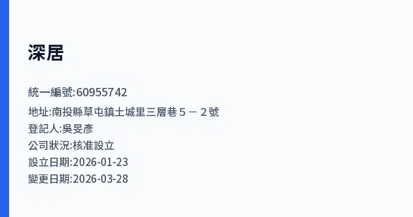 深居的照片-統編 60955742(南投縣) 公司登記資料與營業項目詳細圖表