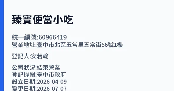 臻寶便當小吃的照片-統編 60966419 公司登記資料與營業項目詳細圖表