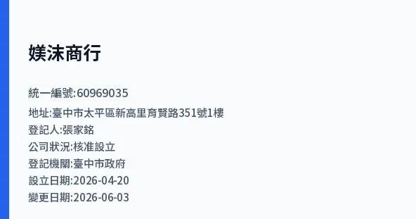 媄沫商行的照片-統編 60969035 公司登記資料與營業項目詳細圖表