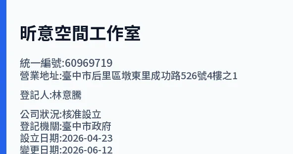 昕意空間工作室的照片-統編 60969719 公司登記資料與營業項目詳細圖表