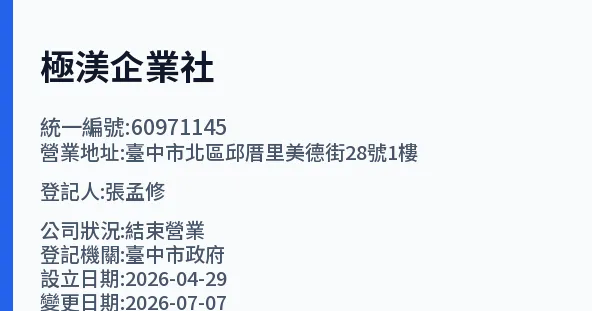極渼企業社的照片-統編 60971145 公司登記資料與營業項目詳細圖表