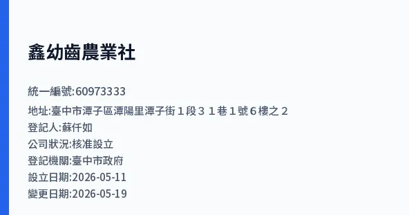 鑫幼齒農業社的照片-統編 60973333(臺中市) 公司登記資料與營業項目詳細圖表