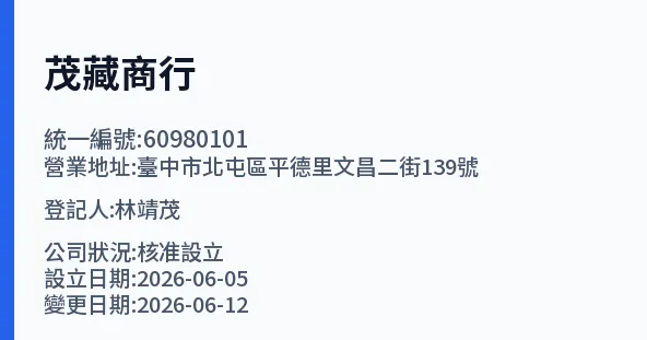 茂藏商行的照片-統編 60980101(臺中市) 公司登記資料與營業項目詳細圖表