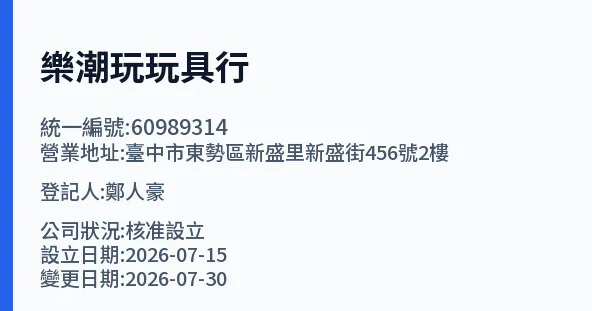 樂潮玩玩具行的照片-統編 60989314(臺中市) 公司登記資料與營業項目詳細圖表