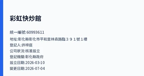 彩虹快炒館的照片-統編 60993611(彰化縣) 公司登記資料與營業項目詳細圖表