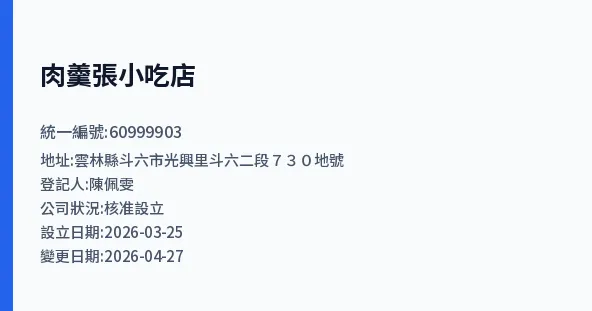 肉羹張小吃店的照片-統編 60999903(雲林縣) 公司登記資料與營業項目詳細圖表