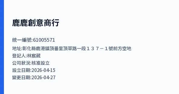 鹿鹿創意商行的照片-統編 61005571(彰化縣) 公司登記資料與營業項目詳細圖表