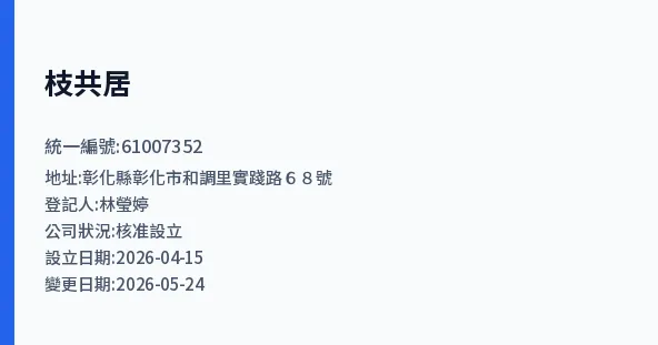 枝共居的照片-統編 61007352 公司登記資料與營業項目詳細圖表