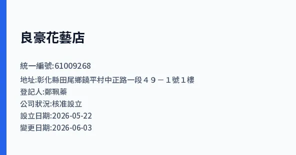 良豪花藝店的照片-統編 61009268(彰化縣) 公司登記資料與營業項目詳細圖表