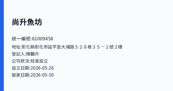 尚升魚坊的照片-統編 61009458(彰化縣) 公司登記資料與營業項目詳細圖表