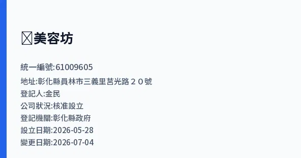 靓美容坊的照片-統編 61009605(彰化縣) 公司登記資料與營業項目詳細圖表