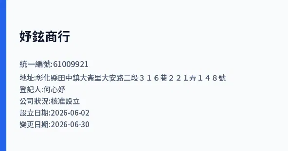 妤鉉商行的照片-統編 61009921(彰化縣) 公司登記資料與營業項目詳細圖表