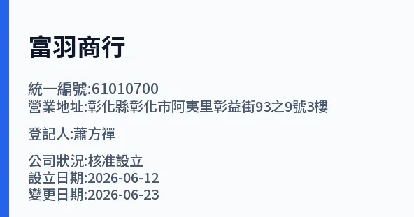 富羽商行的照片-統編 61010700(彰化縣) 公司登記資料與營業項目詳細圖表