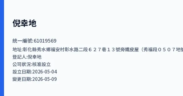 倪幸地的照片-統編 61019569(彰化縣) 公司登記資料與營業項目詳細圖表