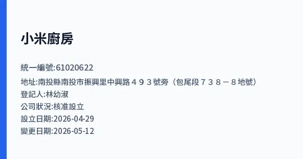 小米廚房的照片-統編 61020622(南投縣) 公司登記資料與營業項目詳細圖表