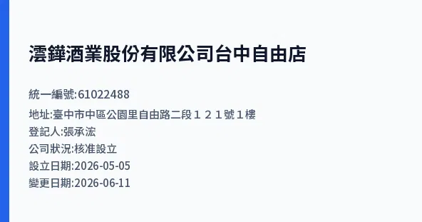 澐鏵酒業股份有限公司台中自由店的照片-統編 61022488(臺中市) 公司登記資料與營業項目詳細圖表