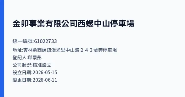 金卯事業有限公司西螺中山停車場的照片-統編 61022733(雲林縣) 公司登記資料與營業項目詳細圖表
