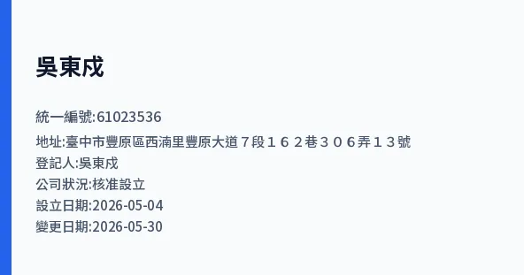 吳東戍的照片-統編 61023536(臺中市) 公司登記資料與營業項目詳細圖表