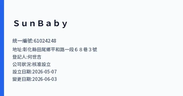 Sun Baby的照片-統編 61024248(彰化縣) 公司登記資料與營業項目詳細圖表