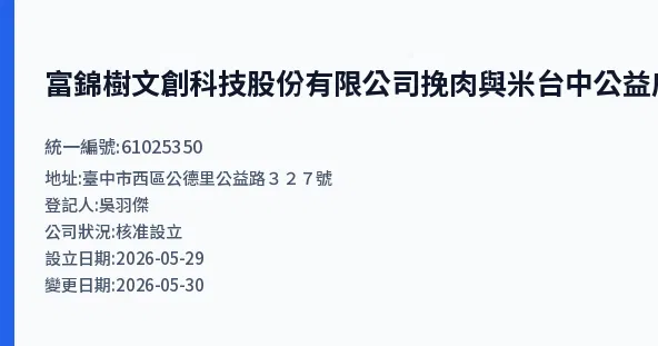 富錦樹文創科技股份有限公司挽肉與米台中公益店的照片-統編 61025350(臺中市) 公司登記資料與營業項目詳細圖表