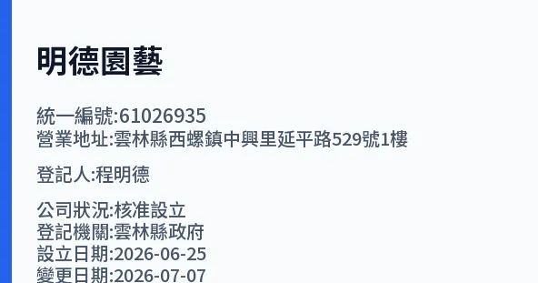 明德園藝的照片-統編 61026935(雲林縣) 公司登記資料與營業項目詳細圖表