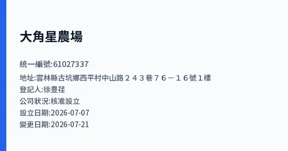 大角星農場的照片-統編 61027337(雲林縣) 公司登記資料與營業項目詳細圖表