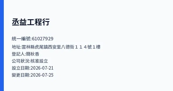 丞益工程行的照片-統編 61027929(雲林縣) 公司登記資料與營業項目詳細圖表