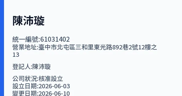 陳沛璇的照片-統編 61031402(臺中市) 公司登記資料與營業項目詳細圖表