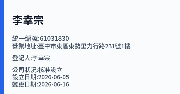 李幸宗的照片-統編 61031830(臺中市) 公司登記資料與營業項目詳細圖表