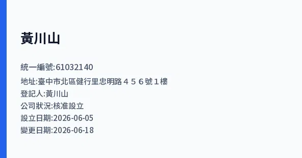 黃川山的照片-統編 61032140(臺中市) 公司登記資料與營業項目詳細圖表